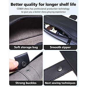 COBER Chess and Piece Set, Genuine Leather Roll-Up Travel Game for Adults and Kids，Camping Games, Gift for Outdoor Enthusiasts, Size: 9.8''x1.7'' Lightweight and Portable