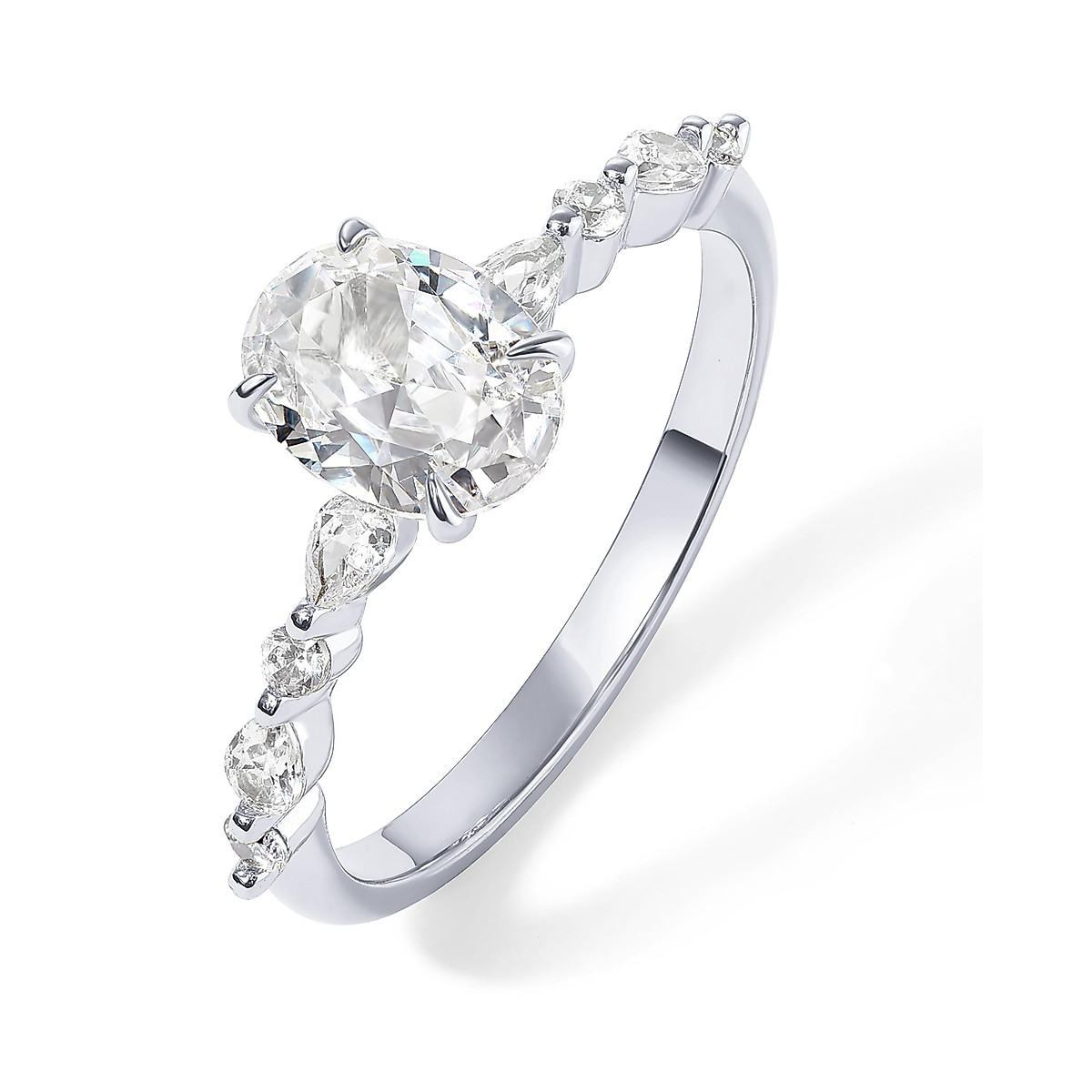 PAVOI 14K White Gold Plated 1.25CT Oval Cubic Zirconia Promise Engagement Ring | Solitaire Wedding Bands | Halo Fake Engagement Ring for Women | Size 8