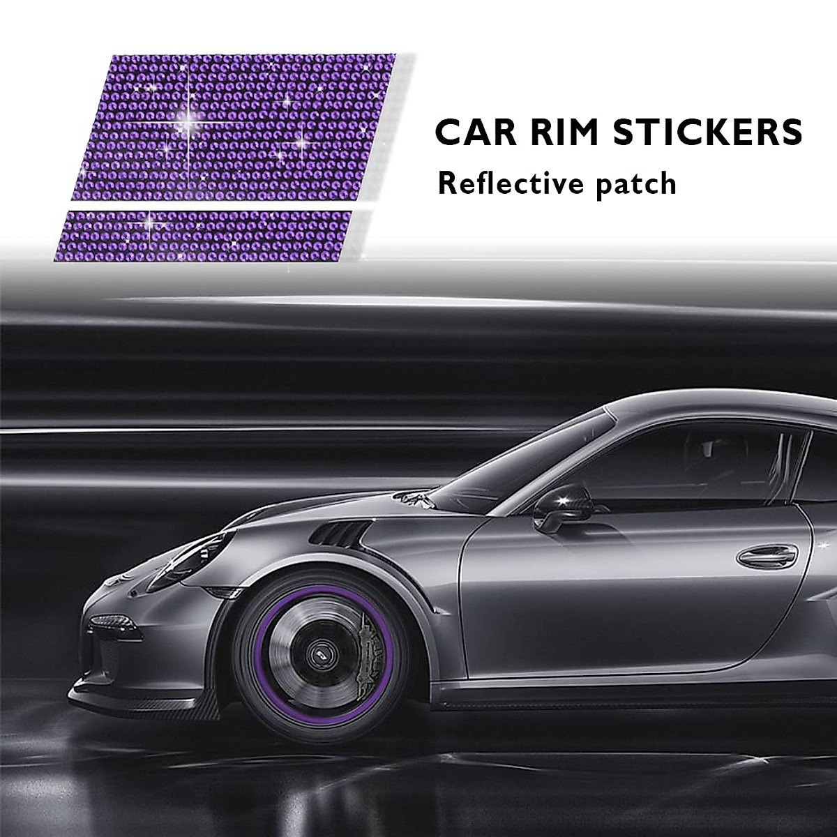 8Pcs Bling Wheel Rim Decals,Rhinestone Reflective Stickers Car Decorations,Self-Adhesive Universal Tire Rim Stickers for 16-21 Inch Wheels Tire Rim(Purple)