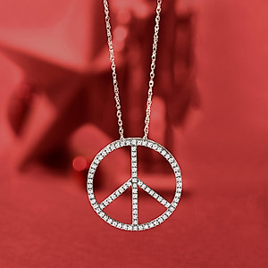 Ross-Simons 1.00 ct. t.w. Diamond Peace Sign Pendant Necklace in Sterling Silver. 18 inches