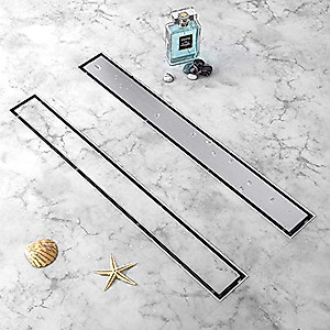 YEFU 2 IN 1 Linear Shower Drain 24-Inch, New type Linear Drains, 304 Stainless Steel Shower Floor Drain with Tile Insert Grate, Adjustable Leveling Feet, Hair Strainer
