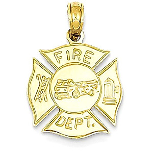 IceCarats 14K Yellow Gold Fire Department FD Fireman Necklace Firefighter Pendant Rescue Charm 20mm x 13mm Only