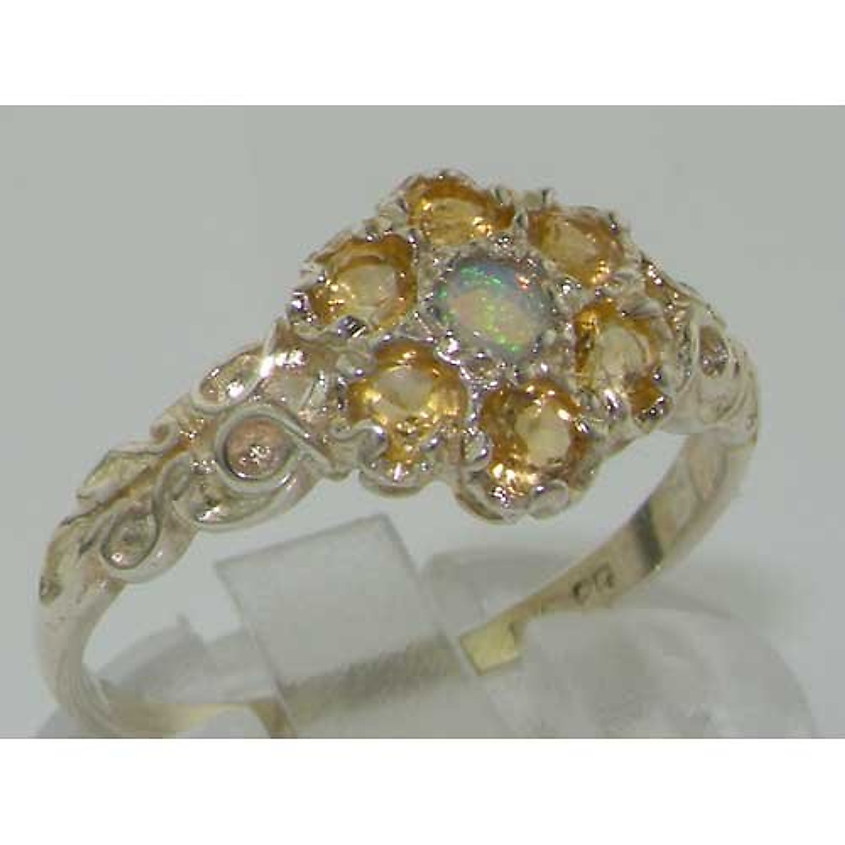 LetsBuyGold 925 Sterling Silver Real Genuine Opal and Citrine Womens Promise Ring - Size 9