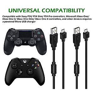 2 Pack 10ft PS4 Controller Charging Cable, Play and Charger Data Sync Cord for Sony Playstation 4/ PS4 Pro/ PS4 Slim/ PS4 Controllers, Microsoft Xbox One X/One S/One Elite/One Controllers (Black)