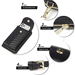 FOXLOVER Leather Small Crossbody Bags Cell Phone Purse for Women Fashion Shoulder Bag RFID Blocking Wallet Purse with Credit Card Slots(Black Quilted)