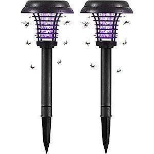 2 Pack Solar Bug Zapper Outdoor Mosquito Repellent Outdoor for Patio - Mosquito Killer & Lighting - 2 in 1 Waterproof Mosquito Zapper Fly Repellent for Outdoor