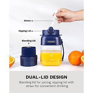Portable Blender, 32 oz Portable Blender for Smoothies, Small Personal Blender with 10 Blades, Smoothie Blender with Travel Lid and Straw, Portable Juicer Blender for Travel, Sports (Blue)