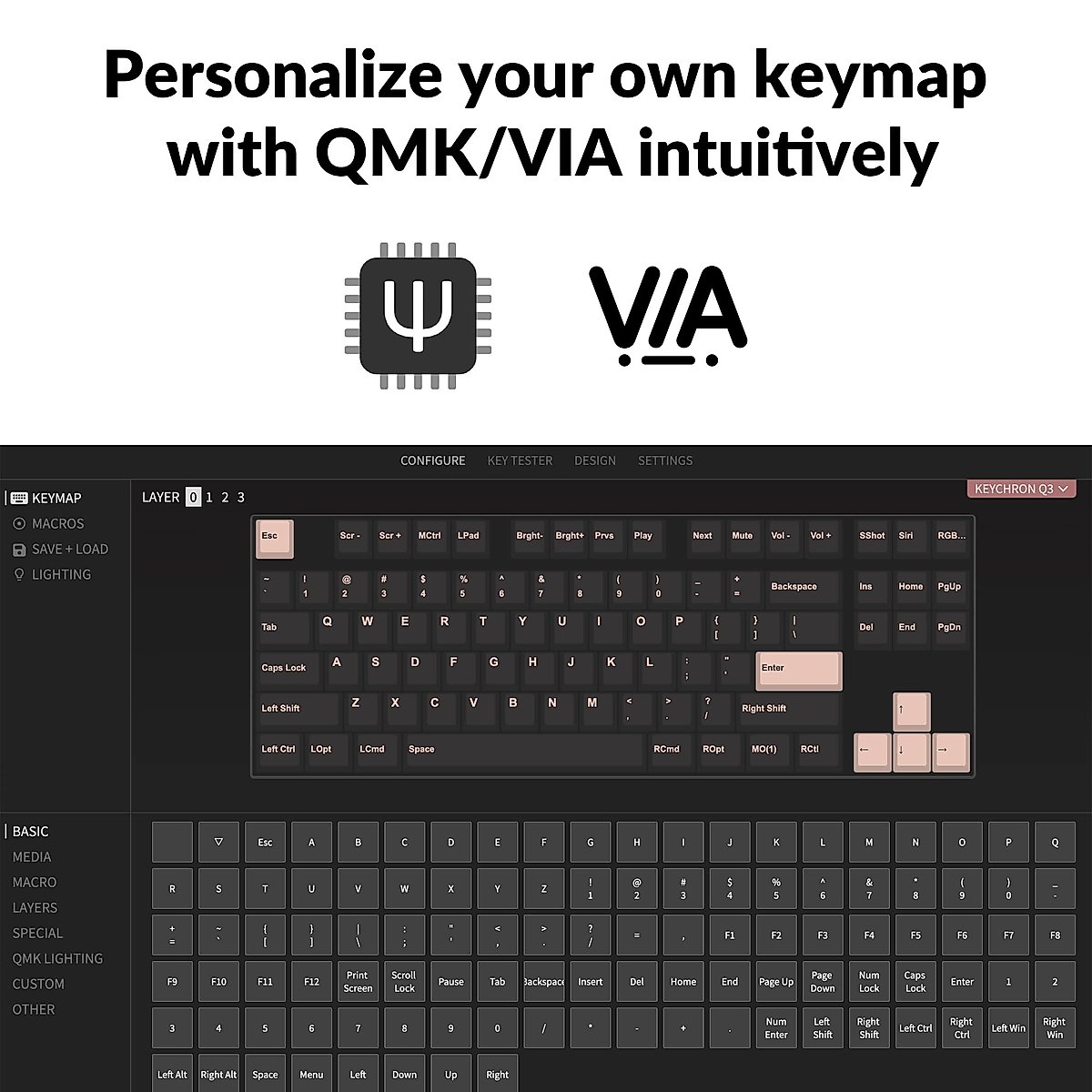 Keychron Q3 Wired Custom Mechanical Keyboard with Hot-swappable K Pro Silver Switch, QMK/VIA Programmable Macro, Full Aluminum Tenkeyless Layout 87 Keys Compatible with Mac Windows Linux (Black)