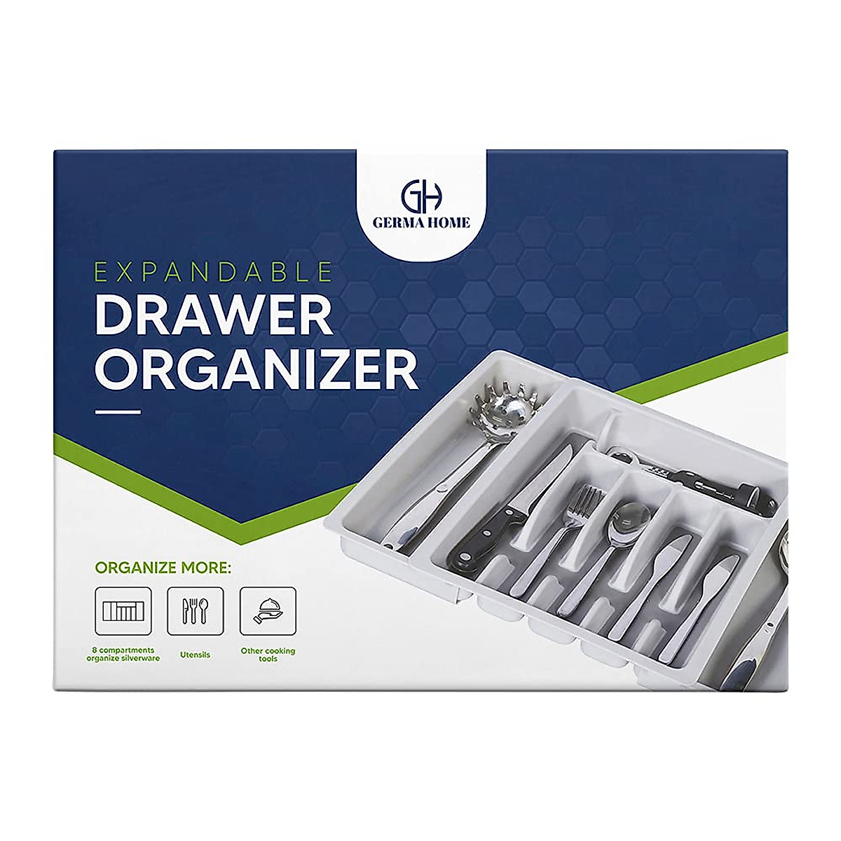 Expandable Utensil Drawer Organizer - Modern Cutlery Organizer in Drawer with Dividers - 8 Compartments Kitchen Silverware Drawer Organizer Tray for Utensils and Flatware