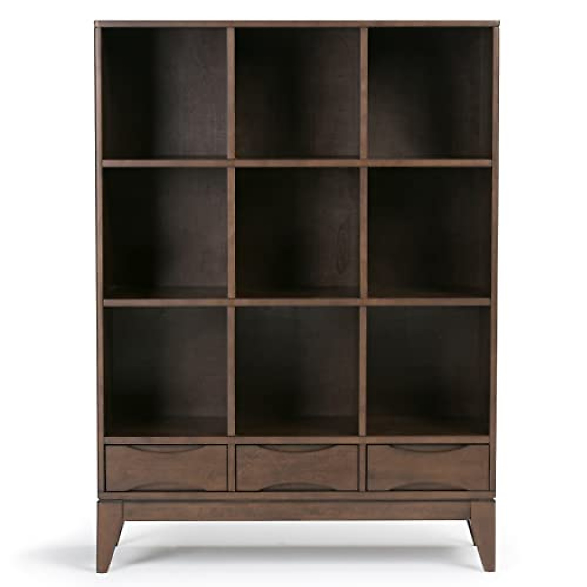 SIMPLIHOME Harper SOLID HARDWOOD 42 Inch Mid Century Modern Cube Storage Bookcase with Drawers in Walnut Brown, For the Living Room, Study Room and Office