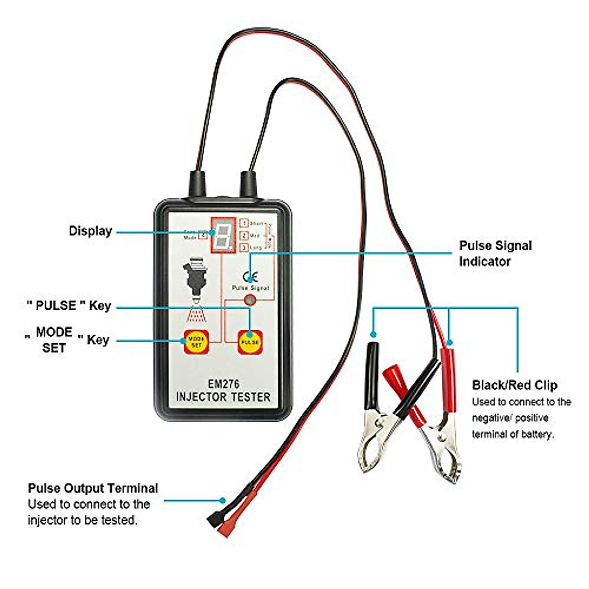allsun em276 12V DIY Auto Fuel Injector Tester and Cleaner with 2 Adapters, 4 Pluse Modes Powerful Fuel System Vehicle Gasoline Pressure Diesel Short Circuit Protector