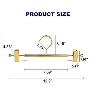 Amber Home Premium Matte Gold Aluminum Pants Hangers 10 Pack, 12.2” Extra Smooth & Durable Metal Skirt Slack Hanger, Light & Sturdy Metal Rack for Trouser with 2-Adjustable Non Slip Clips Swivel Hook