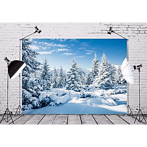 BELECO 7x5ft Fabric Winter Snow Forest Backdrop White Xmas Trees Wintry Scene Alps Photography Background for Christmas New Year Event Party Decorations Banner Holiday Photo Background Photo Props