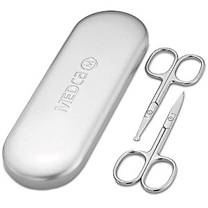 Stainless Steel Grooming Scissors - Eyebrow Scissor, Beard & Mustache Trimming Set, Small Curved & Rounded Tip Facial Hair Trimmer Kit for A Much Safer Ear, Nose Hair Clipper for Men & Travel Case