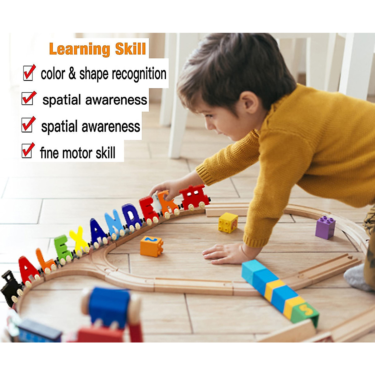 Educational Toy Name Wooden Trains Puzzle for Kids Educational Toy 3 inch Each Letter- Learn Play & Display Kids Room Gift for All Ages 1 2 3 4 5 6 Years Old
