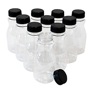 CSBD 8oz Plastic Juice Bottles with Tamper Evident Lids, 10 Pack, Food Grade Safe PET with No BPA, Apple, Kombucha, Tea, Cold Brew or Milk Bulk Containers, Reusable