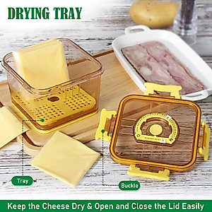 Sliced Cheese Container with Airtight Lid for Mini Fridge BPA-Free Kitchen Plastic Storage Deli Cheese Slices Stackable Store Date Record Function Keeps Cheese Fresh Longer (Yellow)