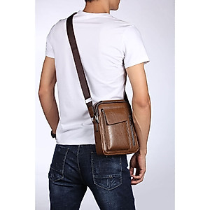 MNODWLOF Small Crossbody Bags for Mens Leather Shoulder Bag Messenger Man Purse Handbags Travel for iPad 7.9" Work Business Brown
