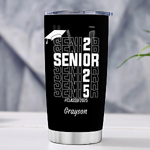 Graduation Tumbler Senior Class of 2025 Personalized Gifts for College & High School Students - Custom Graduation Cups (Black)