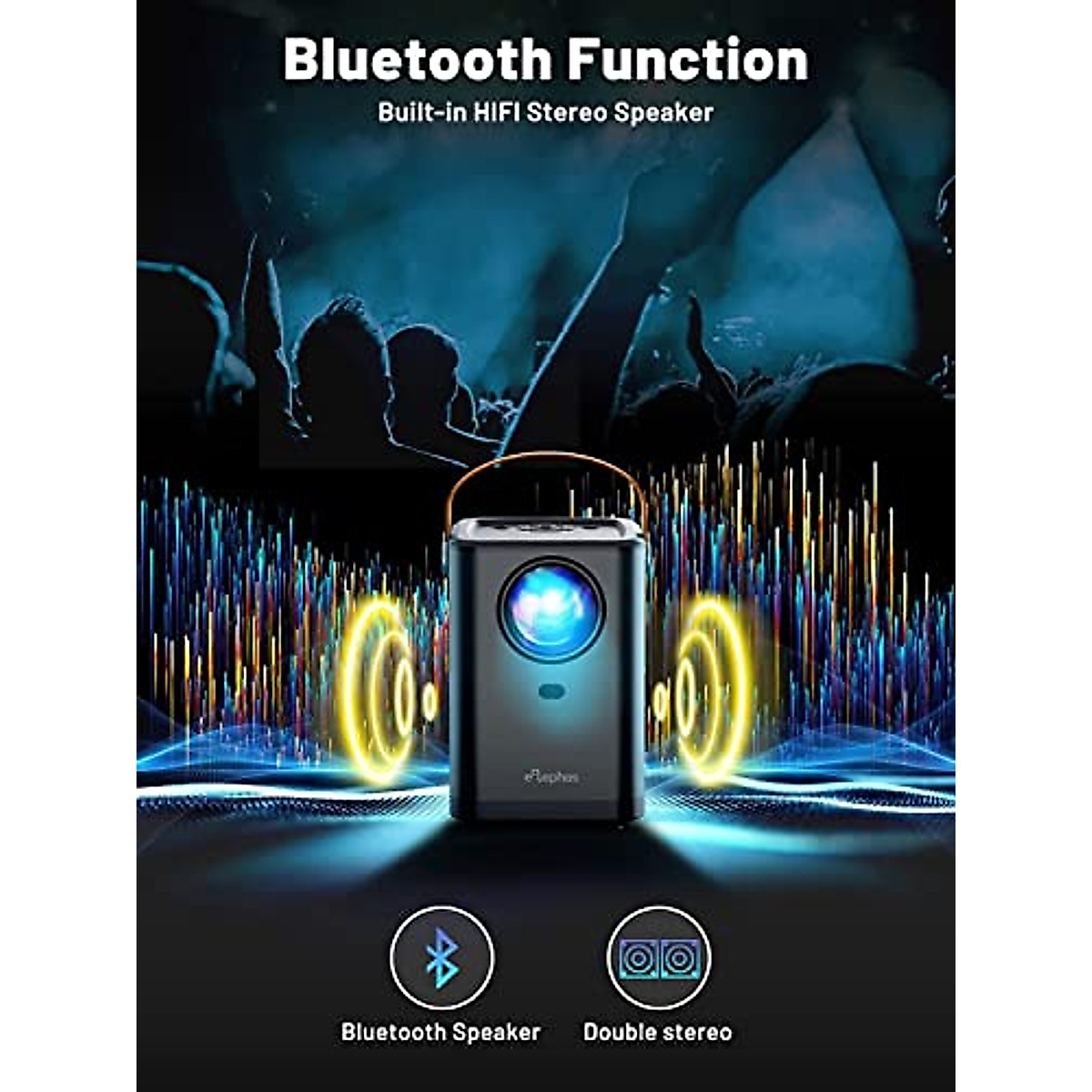 [2022 Upgraded] Mini WiFi Bluetooth Projector, ELLEPHAS 1080P Full HD Supported Movie Projector, Home Theater Projector with 100" Projector Screen & Zoom, Compatible with Android/iOS/PC/TV Stick/PS4