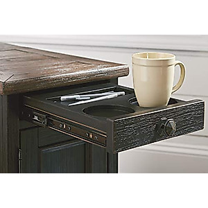 Signature Design by Ashley Tyler Creek Rustic Chair Side End Table with Pull-Out Tray & USB Ports, Brown