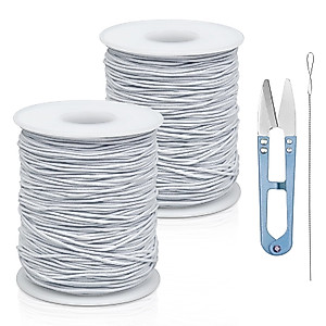 2 Rolls FIVEIZERO White Elastic Bracelet String Total 330 Feet,1mm,1.2mm,1.5mm Elastic Cord for Beading Stretchy String with Beading Needle for Bracelets, Sewing, Necklace, Jewelry Making and Crafts