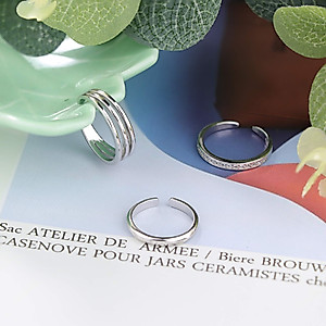 LOYALLOOK 925 Sterling Silver Open Toe Rings Set for Women Simple Thin CZ Tail Band Ring Adjustable