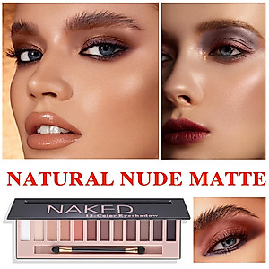 12 Colors Naked Eyeshadow Palette,Nude Eyeshadow Palette,Natural Matte Eyeshadow Palette,Eye Shadow Palette with Brush,Waterproof & Long Lasting Smokey Eye Makeup(Matte)