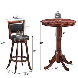 ERGOMASTER 3-Piece Dining Table Set for 2, Compact Round Table with Swivel Bar Stools, Retro Style Kitchen and Dining Room Furniture for Small Spaces