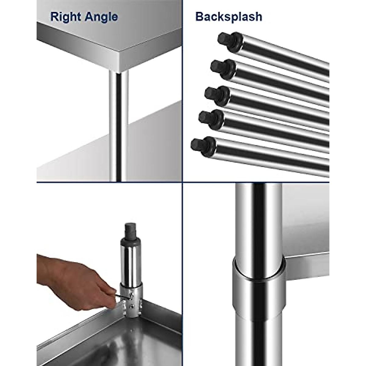FAHKNS Stainless Steel Prep Worktable 24 x 30 in Sturdy Durable Baffle and Undershelf Restaurant Kitchen Practical Adjustable Workbench