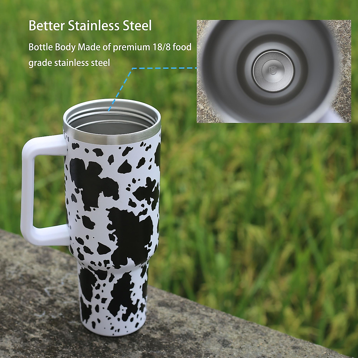 ZYOsJK 40 oz cow tumbler with handle leakproof Cow print tumbler with Lid and Straw stainless steel Vacuum insulated Tumbler Travel Coffee Mug