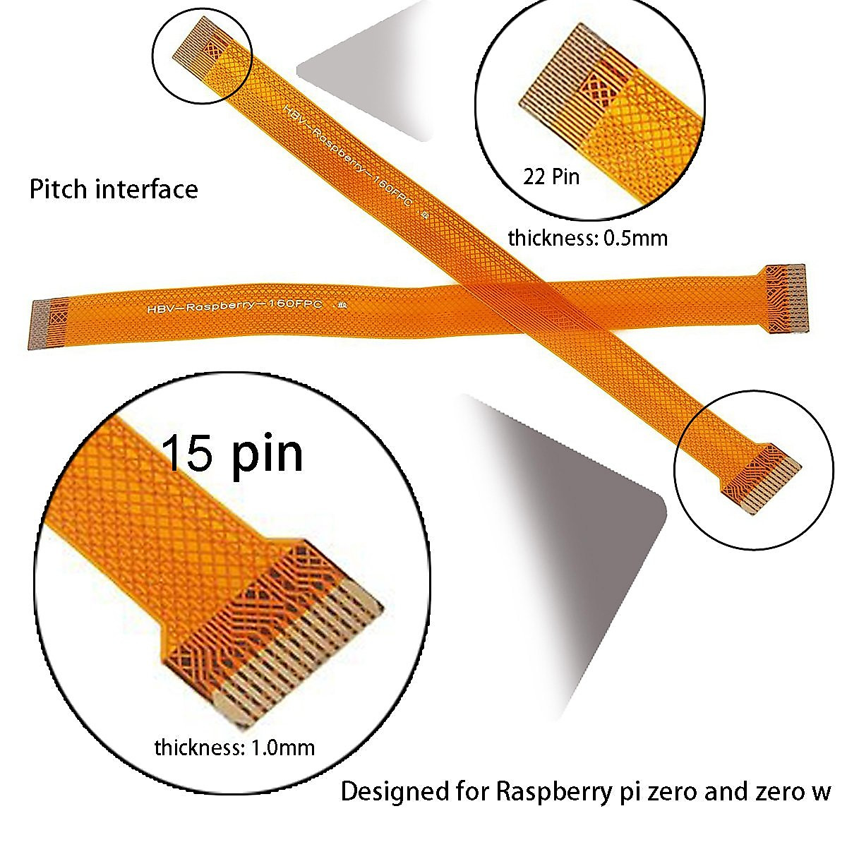 MakerFocus 2pcs Raspberry Pi Zero Camera Cable, Pi Zero Ribbon Cable Adapter 15CM 15 Pin to 22 Pin for Raspberry Pi 5/Zero/Zero W