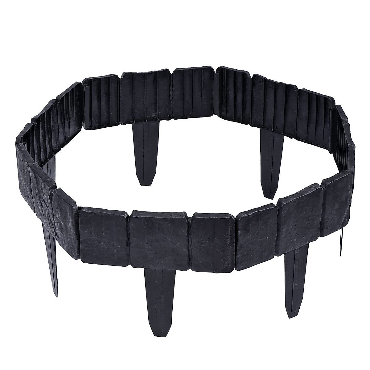 MECCANIXITY Garden Fence Stone Effect 9.8x9.1 Inch, Plastic Decorative Fencing Path Garden Border Edging for Patio Landscape Pathway, Overall 196 Inch Length, Black Pack of 20