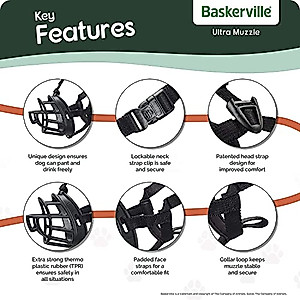 BASKERVILLE Ultra Dog Muzzle- Tan Size 4, Perfect for Medium Dogs, Prevents Chewing and Biting, Basket allows Panting and Drinking-Comfortable, Humane, Adjustable, Lightweight, Durable