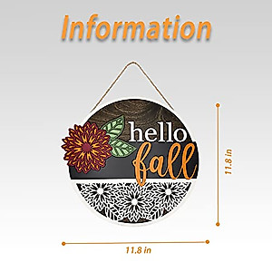 3D Hello Fall Wood Sign Thanksgiving Decorations Flower Welcome Sign for Front Door Welcome Decoration for Farmhouse Porch Fall Welcome Wood Hanging Sign Rustic Home Sign (Flower)