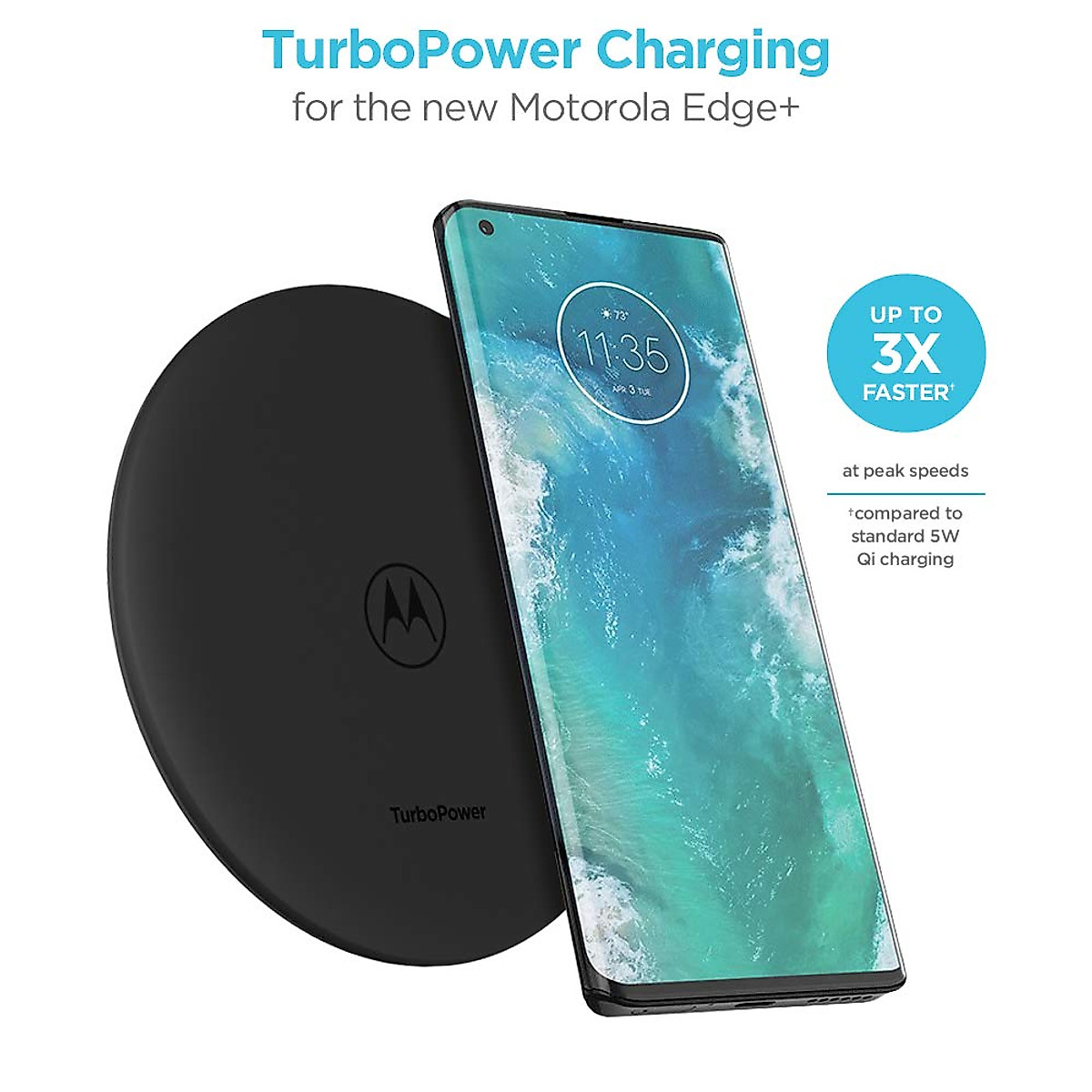 Motorola TurboPower Wireless Charger- 15W Qi Charging pad with 6.6ft Cable and AC Charger for Motorola Edge 2022, Edge+ 2022, Moto Edge Plus 2020/2022, ThinkPhone