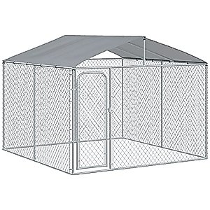 PawHut Dog Kennel Outdoor with Water-Resistant Cover, Steel Exercise Pen with Galvanized Chain Link, Outside Pet Playpen with Secure Lock, 9.8' x 9.8' x 7.7'