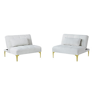 TZXTW Convertible Sofa Bed,Modern Couch Sleeper with Gold Metal Legs and Two Throw Pillows,Double Folding Futon Sofa,Loveseat,Small Couches for Small Spaces,Living Room,Bedroom,Apartment,Office,White