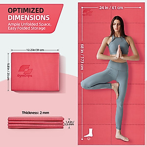 GymCope Foldable Yoga Mat for Travel, 68"x24" Folding Travel Gym Mat for Women Yoga Studio, Packable and Portable Pilates Mat with Storage Bag Easy to Carry, Lightweight Travel Workout Mat, 2mm/4mm