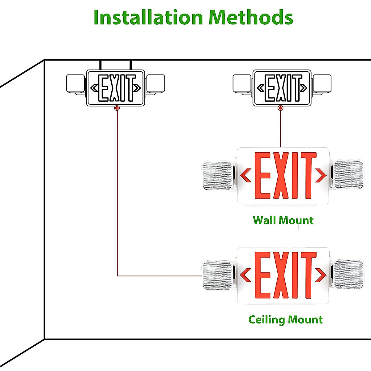 LED Combo Exit Sign Emergency Light, Double Sided with Two LED Flood Lights, Exit Signs for Business with Battery Backup, Fire Resistant UL 94V-0, Commercial Grade Brand: LED Flying Direct