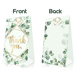Levfla 24Pack Eucalyptus Greenery Spring Thank You Candy Bags with Stickers Sage Green Goodie Bags Neutral Baby Shower Bridal Shower Gift Paper Sack B-day Party Favor Ideas Decoration