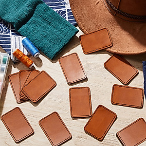 60 Pcs Blank Leatherette Hat Patches with Adhesive Rustic Leatherette Rectangle Patch Faux Leather Patches for Hats Custom Fabric Repair Sew Laser Supplies, 3 x 2 Inches (Khaki)