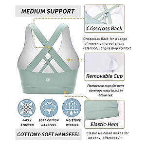RUNNING GIRL Sports Bra for Women, Criss-Cross Back Padded Strappy Sports Bras Medium Support Yoga Bra with Removable Cups(WX2353D.Green.L)