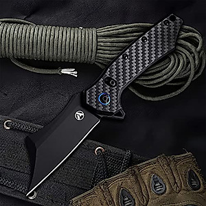 AEMEXT Pocket Knife EDC Folding Knife Assisted Opening Knives with D2 Steel Blade and Carbon Fiber Handle for Outdoor Tactical Survival Camping Hiking Fishing, Black Pocket Knife for Men & Women