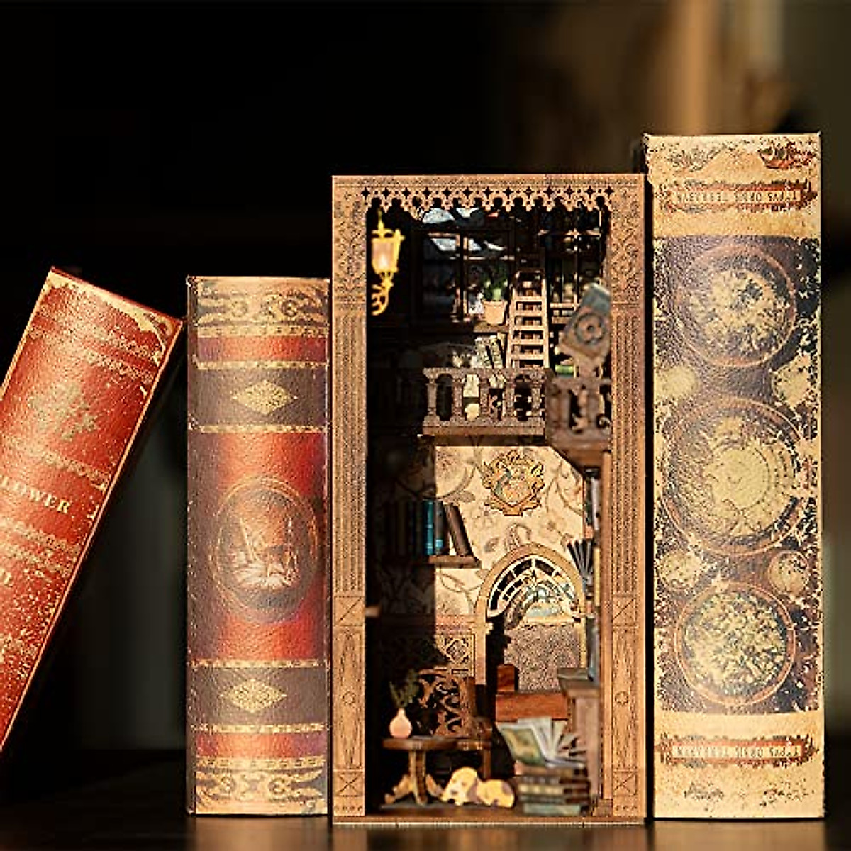 CUTEBEE DIY Book Nook Kit, DIY Dollhouse Booknook Bookshelf Insert Decor Alley, Bookends Model Build-Creativity Kit with LED Light (Eternal Bookstore)