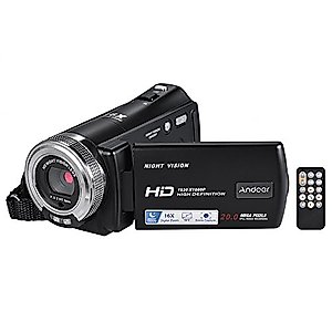 Andoer Video Camera V12 1080P Full HD 16X Digital Zoom Recording Portable Camcorder with 3.0 Inch Rotatable LCD Screen Max. 20 Mega Pixels Support Night Vision Face Detection Face Beautification