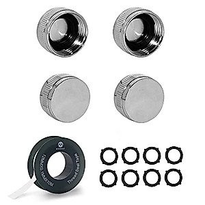 Morvat Garden Hose Cap, Female Garden Hose Plug, Nickel Plated Brass Outdoor Faucet Cap, 3/4" Threading, 4 Pack, Includes 8 Extra Rubber Washers
