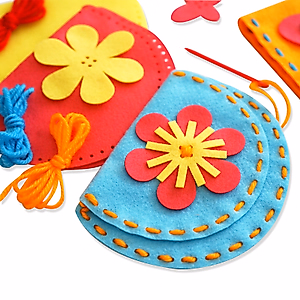 Serabeena Sew Your Own Purses - Sewing Kit for Kids - Felt Crafts for Kids - Sewing for Kids Ages 4-8 Plus - Felt Kit - Helps Develop Fine Motor Skills - DIY Kits for Kids with 6 Purses & Accessories