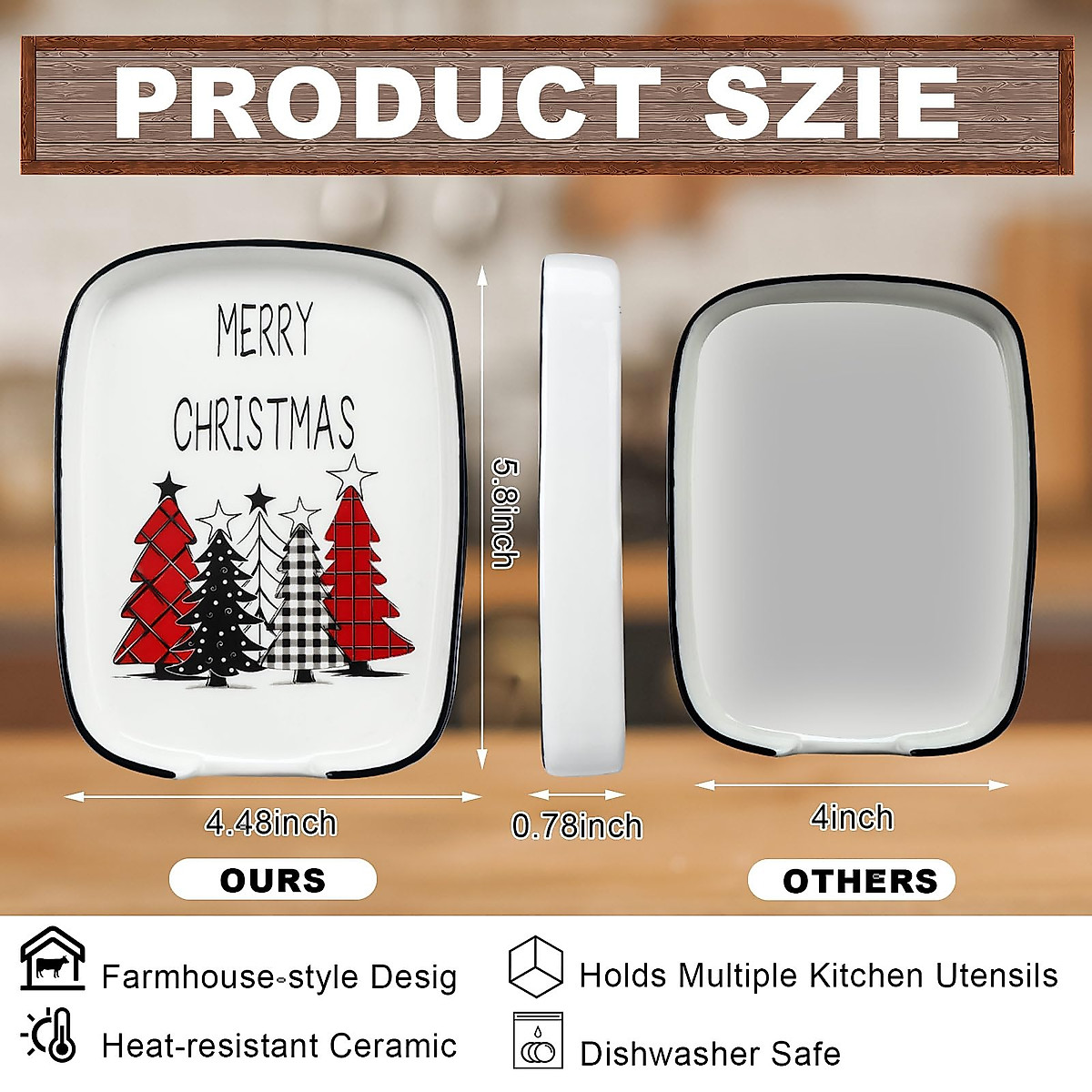 Teenyyou Christmas Ceramic Spoon Rest Farmhouse Spoon Rest Christmas Tree Cooking Utensils Holder Dishwasher Safe for Stove Top Xmas Kitchen Decorations Merry Christmas Housewarming Gift