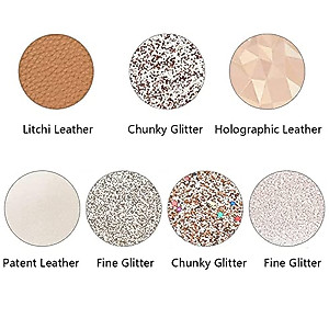 7 Pieces/Set 8x12 Inch (21cmx30cm) A4 Bundle Leather Sheets Mixed Rose Gold Series Sparkle Fine Chunky Glitter Patent Litchi Holographic Faux Leather Fabric for Bow Earring Making DIY Craft